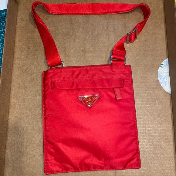 paulo | Bags | Red Vinyl Type Bag Red Zip Pockets 3 Adjustable Strap ...